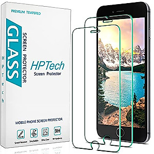 HPTech (2 Pack) Tempered Glass For iPhone SE 2020, iPhone 8, iPhone 7, iPhone 6S, iPhone 6 4.7-Inch Screen Protector, Case Friendly, Easy to Install, Bubble Free