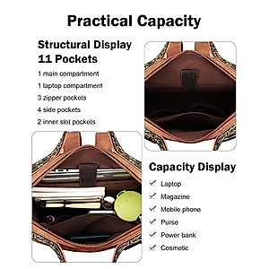 FADEON Leather Laptop Backpack for Women, Designer Ladies Work Travel Computer Backpack with Laptop Compartment Purse Brown