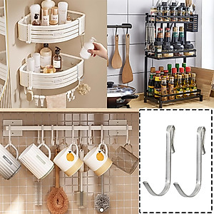 AUXBC 20Pcs J Shaped Hook Stainless Steel Hanger Hooks Clip-on Hook Wire Rack Hook Hanging Sink Grid Hook Shelf Hooks for Kitchen Bedroom Office, Silver
