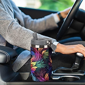 Colorful Flower Tumbler 30oz Large Capacity Car Cup with Handle Fit in Any Car Cup Holder Stainless Steel Leakproof Insulated Coffee Tumblers with Lid And Straw