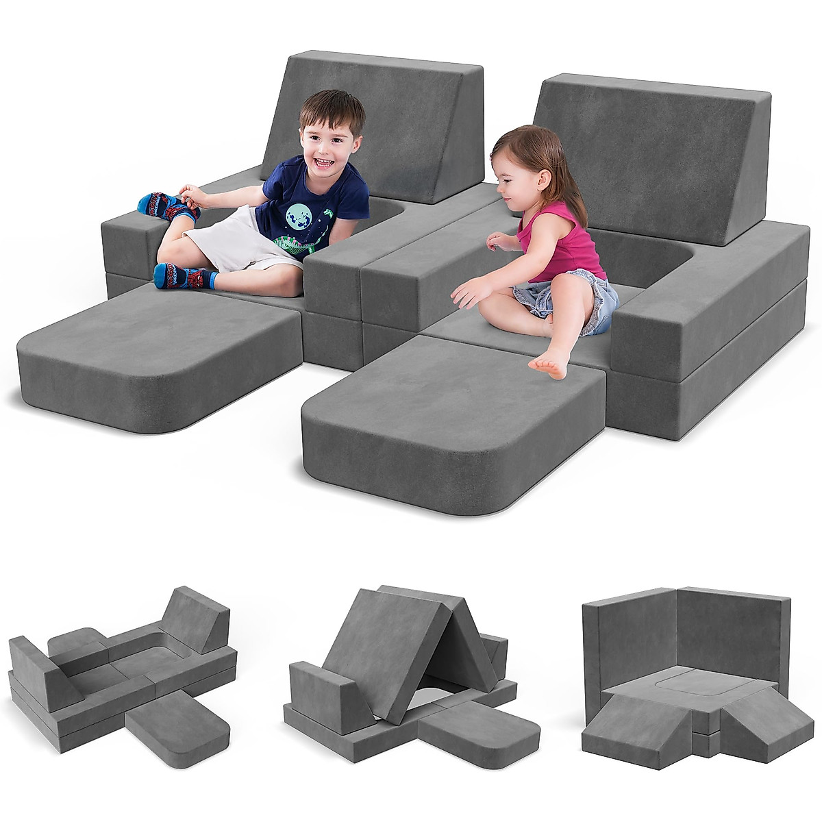 Modular Kids Play Couch Convertible - Toddler & Child Sofa DIY Creativing Play Couch for Playroom Bedroom Nursery Freely Removable Versatile Fold Kids Sofa for Playing