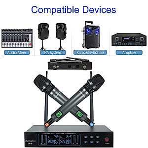 Berlingtone Wireless Microphone System, 2 Handheld Dynamic Microphones,120- Adjustable Frequency Channel, Metal case and mic for Karaoke, Meeting, Party, Church, DJ, Wedding, up 260ft Range (BR-56UM)