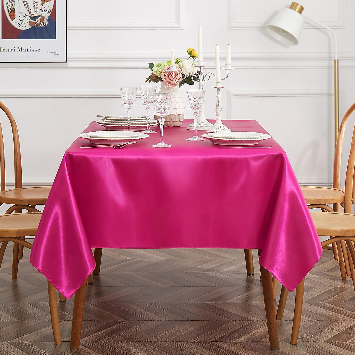 Cobedzy 1 Pack Hot Pink Satin Tablecloth, 58 x 102 Inches Rectangle Satin Table Cover,Smooth Fabric Satin Table Cloths,Luxury Silk Tablecloth for Party Wedding Dinner Restaurant