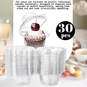 HANSGO 30PCS Individual Cupcake Containers, Plastic Clear Cupcake Holders Stackable Deep Dome Cupcake Carrier for Showcasing Protecting Cakes Muffins Desserts 3.9"x3.7"x3.5"