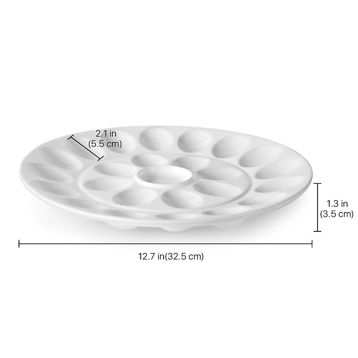 Flexzion Deviled Egg Tray - Ceramic White Porcelain 25 Cup Eggs Serving Tray Catering Platter for Hard Boiled Devil Eggs, Easter Eggs Holder & Deserts Unique Decorative Kitchen Dish Plate Palette