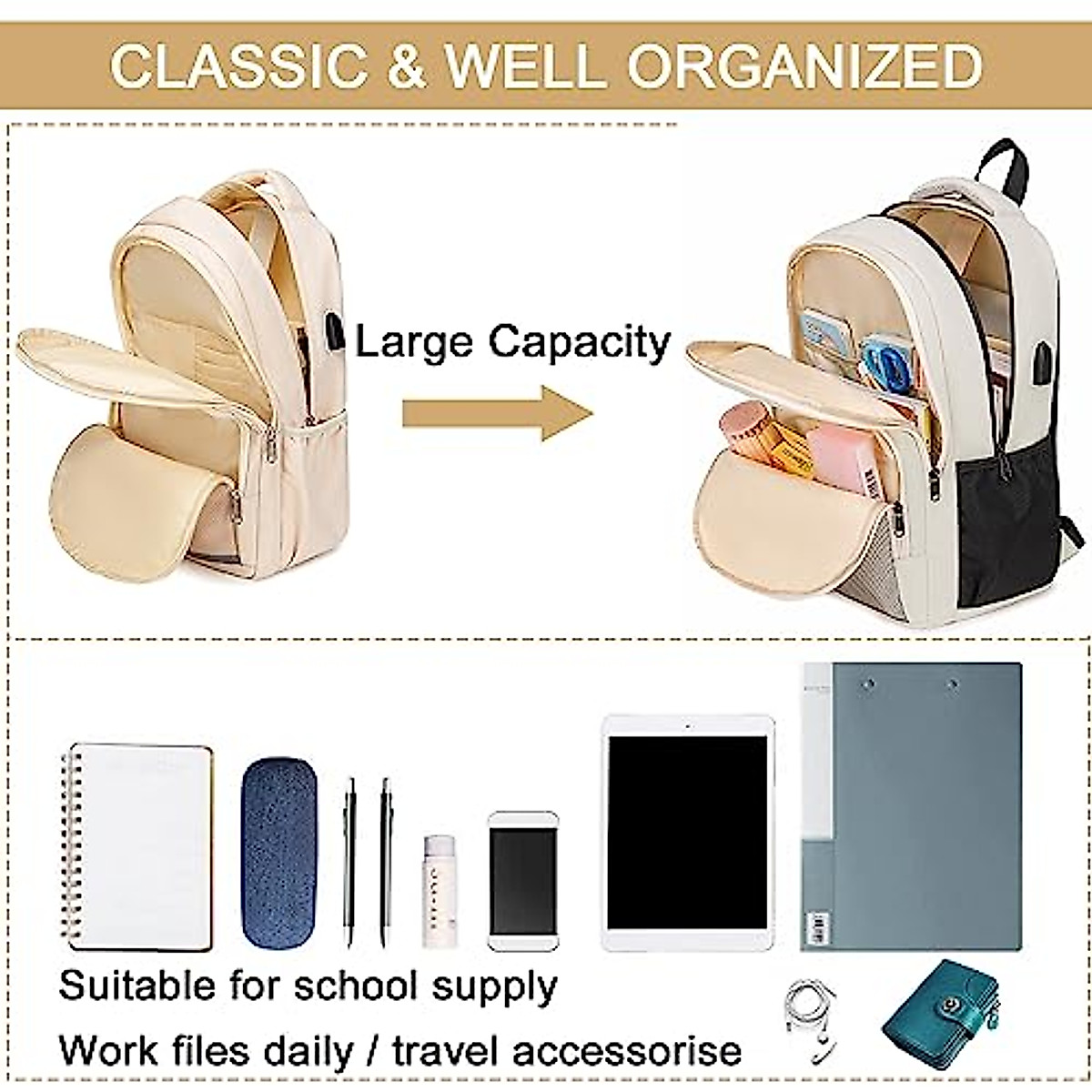 Bluboon Backpack for Women 15.6 Inch Laptop Bookbag College Backpack Girls Schoolbag Compartment Daypack for Business Travel with USB Charging Port