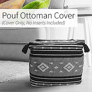 LEGACI Terrace Pouf Ottoman Outdoor Stuffable Footrest Cushion Ottoman Pouf Cover Unstuffed Storage Pouf with Multiple Filling Options Stuffable Ottoman Black and White Pouf Ottoman 18"x18"x16"