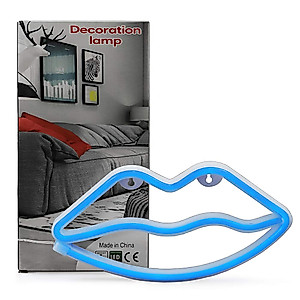 Lip Shaped Neon Signs by woohaha Led Neon Light Art Decorative Lights Wall Decor for Christmas Children Baby Room Wedding Party Decoration (Blue)