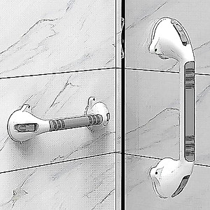 AmeriLuck 16.5inch 2 Pack Suction Balance Assist Bathroom Shower Handle,Bath Grab Bar with Indicators(White/Grey)