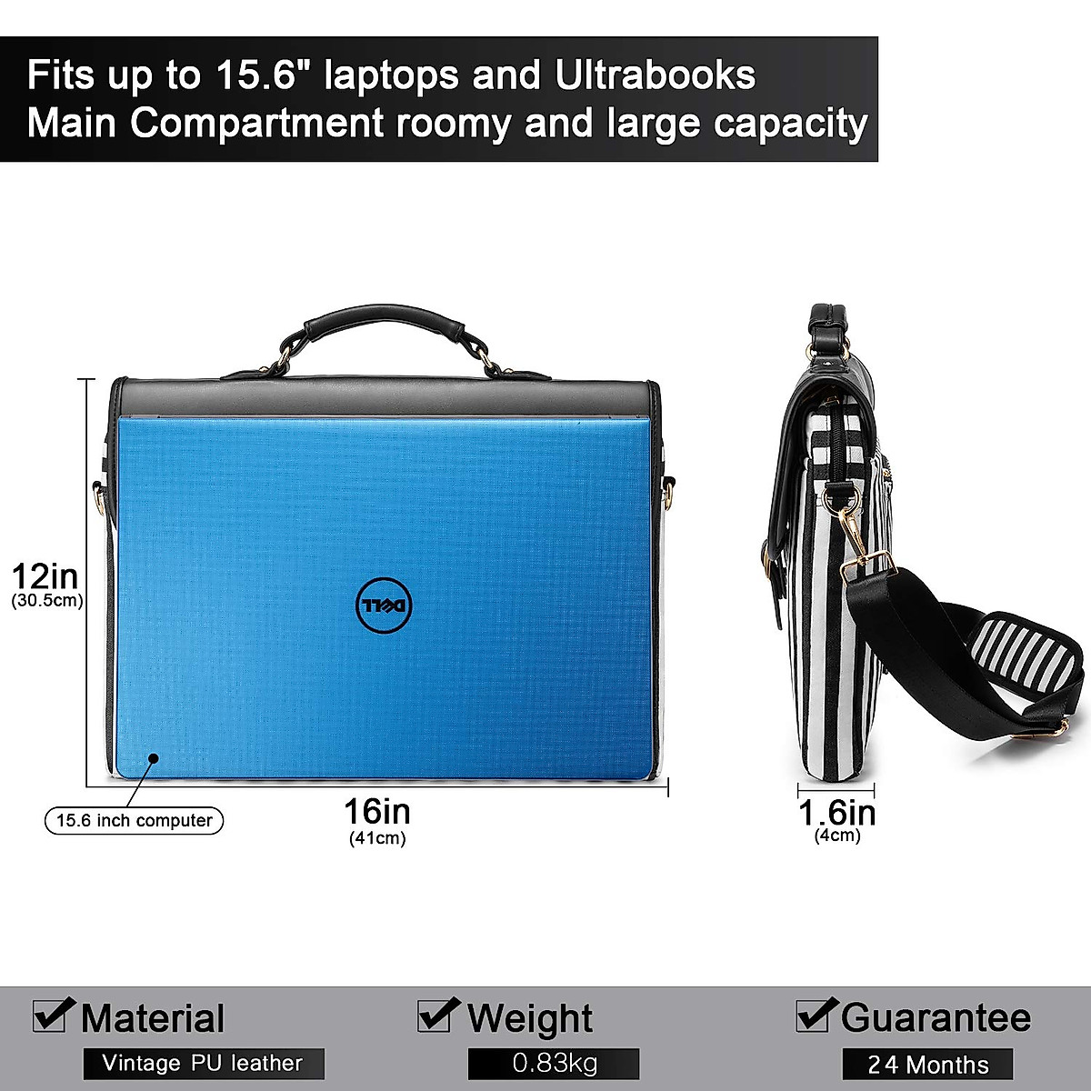 LOVEVOOK Computer Bag Laptop Bag for Women Cute Laptop Messenger Bag for Work College, Slim-Black, 15.6-Inch