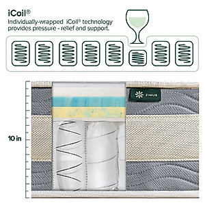 ZINUS 10 Inch Green Tea Cooling Gel Memory Foam Hybrid Mattress, Full, Pocket Innersprings for Motion Isolation, Mattress in A Box
