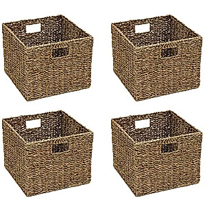 12.7" Foldable Seagrass Storage Basket with Iron Wire Frame by Trademark Innovations (Set of 4))