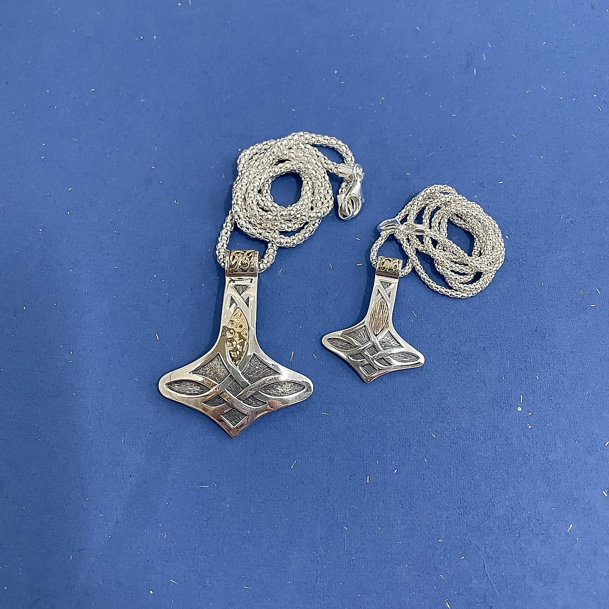 Keith Jack Jewelry, Thor's Hammer Large Pendant 18" Necklace, Sterling Silver & 10k Gold