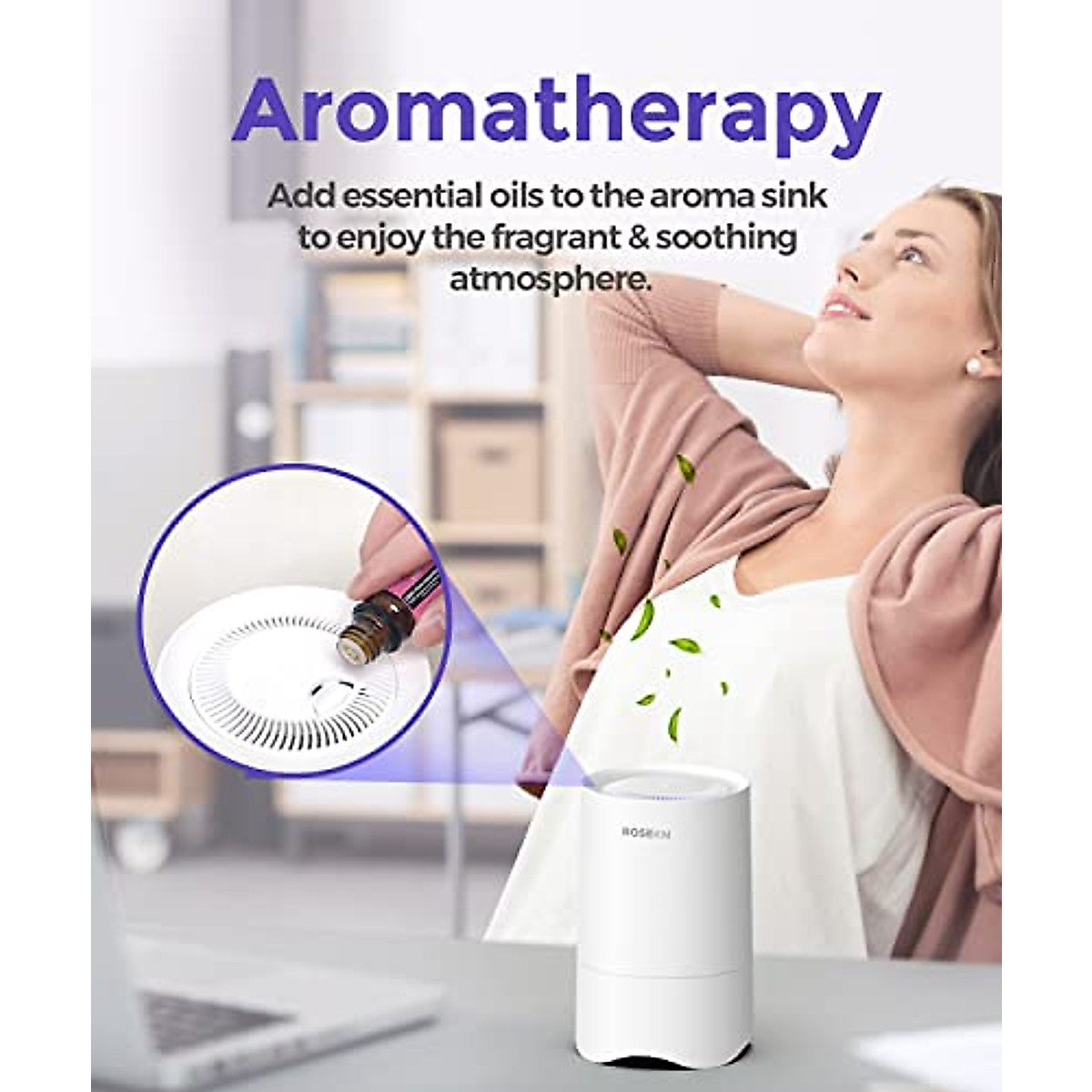 ROSEKM Small Air Purifier for Home Bedroom, Personal Desk Mini Air Purifier, Room Hepa Air Purifier Fresheners Cleaner for Pets, Smoke, Desktop, Office (White)