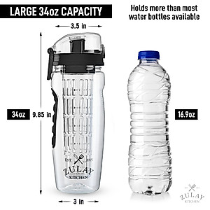 Zulay (34oz Capacity) Fruit Infuser Water Bottle with Sleeve - Anti-Slip Grip & Flip Top Lid Infused Water Bottles for Women & Men - Water Infusion Bottle - Onyx Black