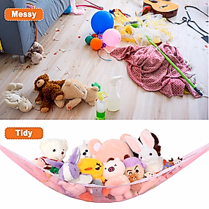 4 Pieces Stuffed Animal Hammocks Stuffed Toy Storage Hammock Nets Jumbo Wall Sling Corner Mesh Toy Organizer, Doll Hanging Net with Hooks for Bedroom Playroom Plush (Black, Blue, White, Pink)
