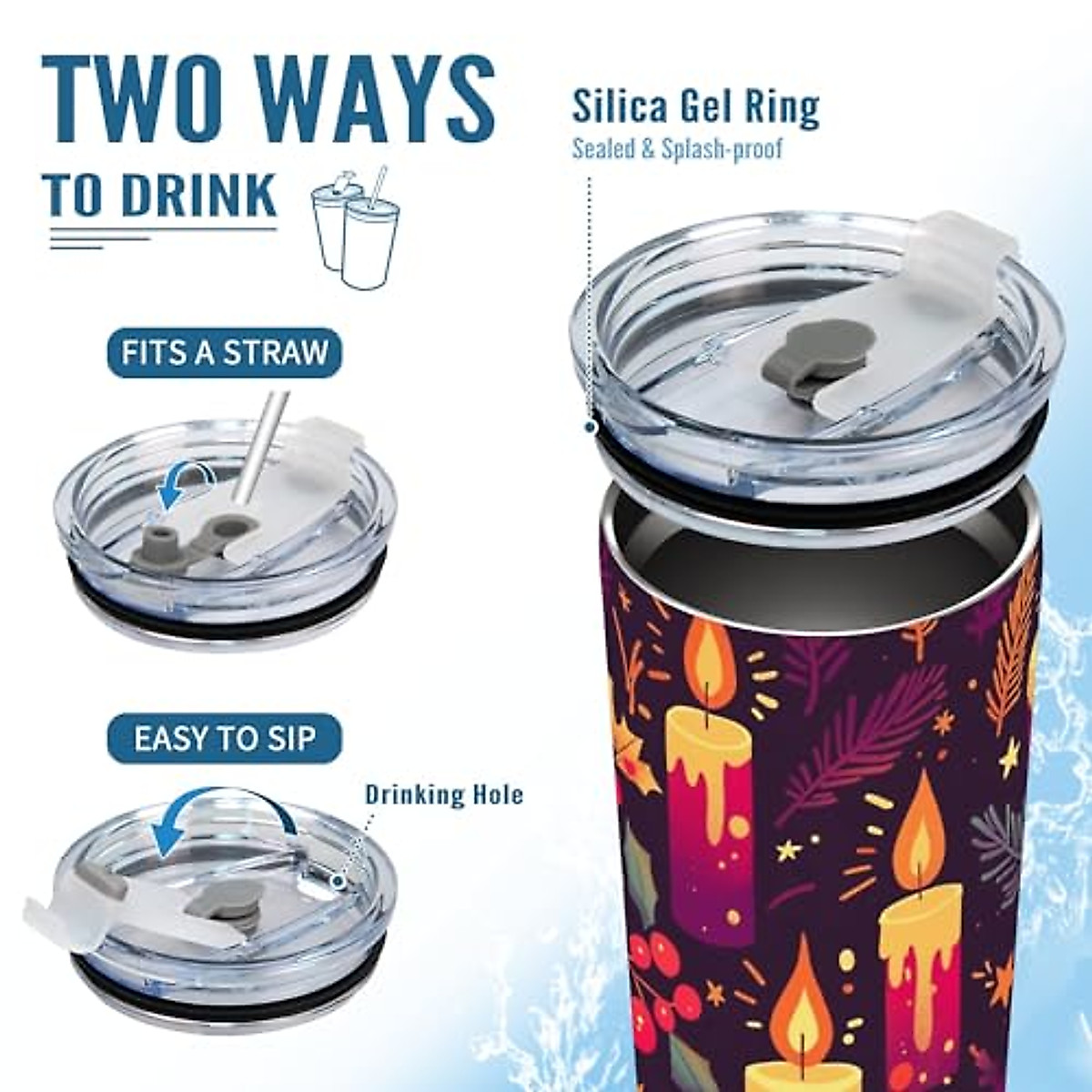 QWEUIOP 20oz Insulated Travel Coffee Mug Cartoon Purple Candles Stainless Steel Tumbler with Lid Double Wall Vacuum Coffee Cup For Hot and Cold Drinks14138