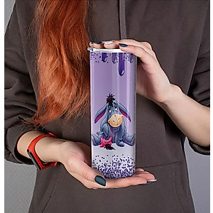 PROCHOICE Eeyore Purple Glitter Bear The Pooh Cartoon Tumbler Stainless Steel Vacuum Insulated Skinny Tumbler 20oz, Thermal Coffee Cup Travel Tea Mug Gift For Friends