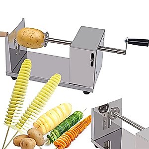 Twisted Potato slicer, Cortador de Papas en Espiral Tornado Curly Fry Cutter with Stainless Steel skewers, Manual Spiral French Fries Cucumbers Carrots DIY BBQ Slicer with Reusable Stick