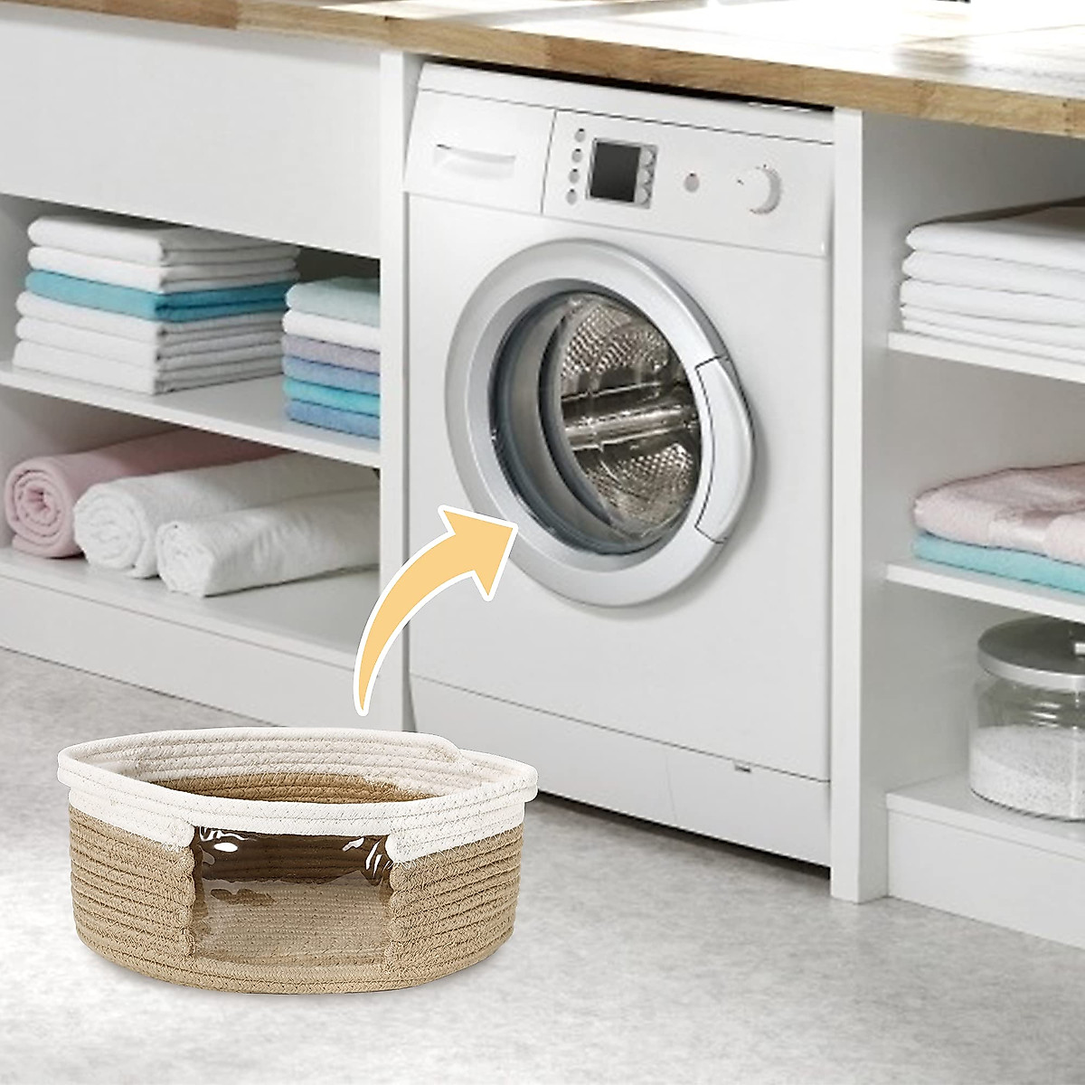 Zannaki Woven Storage Basket, 2 Pack Cotton Rope Baskets, Decorative Organizer Bins with Carry Handles Clear-View Window for Closet, Baby Nursery Blanket, Little Toy, Makeup, Books, Towels, Gadgets