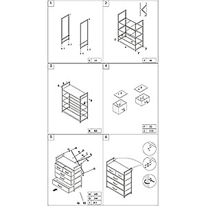 AZL1 Life Concept Storage Dresser Furniture Unit - Large Standing Organizer Chest for Bedroom, Office, Living Room, and Closet - 5 Drawers Removable Fabric Bins - Dark Grey