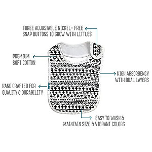 KUDL Baby Bibs Large Burpy Cloth 4 Pack Gift Set Soft Absorbent Feeding Reflux Drool Teething Bibs, Adjustable Snap Buttons, Funny Designs for Boys & Girls - Aztec Black & White