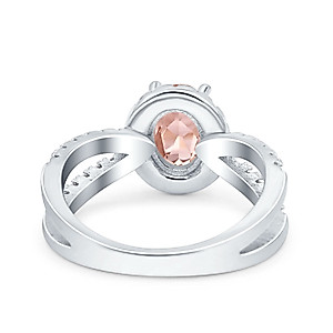 Blue Apple Co. Simulated Morganite Cubic Zirconia Size-10 Split Shank Halo Oval Wedding Engagement Ring Round CZ 925 Sterling Silver