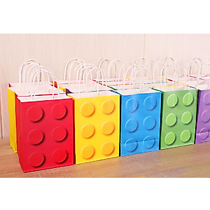 YOTNUS 𝟮𝟰 𝗣𝗰𝘀 Building Block Party-Favor-Gift-Bags, Small Gift Bags with Handles, for Building Block Birthday Party Baby Shower Decoration Supplies