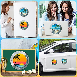 JAPBOR 4pcs Cruise Door Magnets, Summer Refrigerator Car Magnet, Beach Palm Tree Magnetic Decals, Ocean Hawaii Vacation Nature Scenery Fridge Stickers for Home Kitchen Door Cabinet Decor (9.8 Inch)