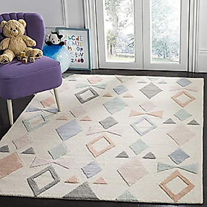 SAFAVIEH Kids Collection 8' x 10' Ivory/Multi SFK901A Handmade Geometric Wool Area Rug
