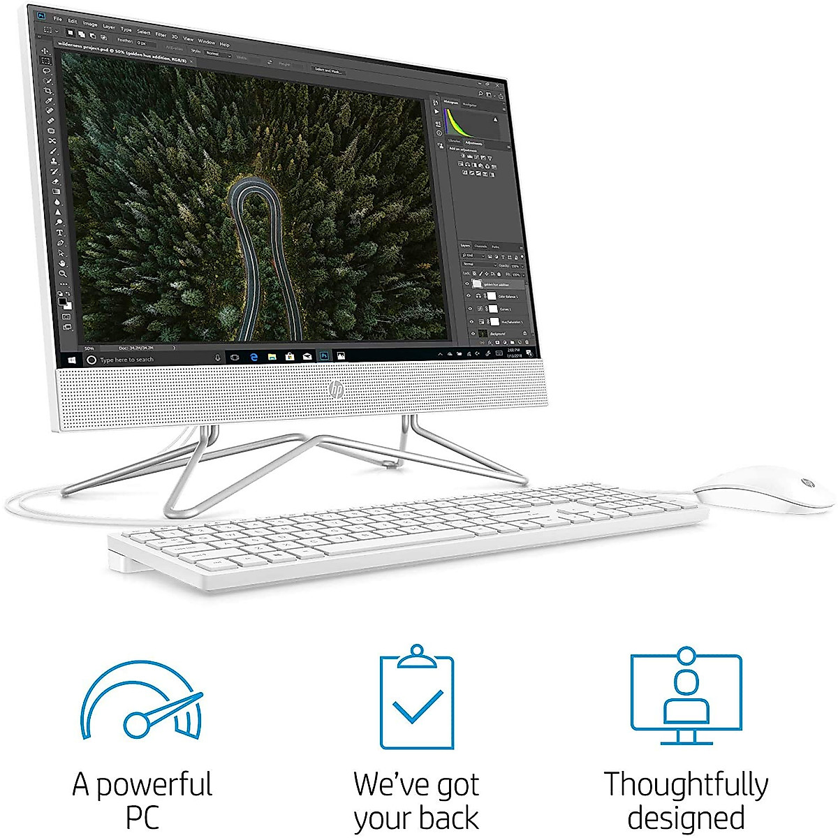 HP 2022 22'' All-in-One AIO FHD IPS Desktop Dual-Core AMD Athlon Silver 3050U 16GB DDR4 RAM 512GB M.2 NVMe SSD HDMI RJ45 WiFi AC BT Webcam Speaker DVD White Windows 10 Pro w/RE Accessories