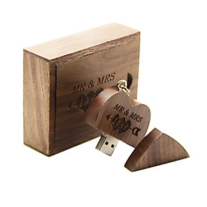 LXSINO 32GB Wood USB 3.0 Flash Drive with Laser Engraved Mr & Mrs Design - 32GB Wooden Heart Shape USB Memory Stick Thumb Drivers with Box for Wedding/Couple/Parents (Walnut 32GB)