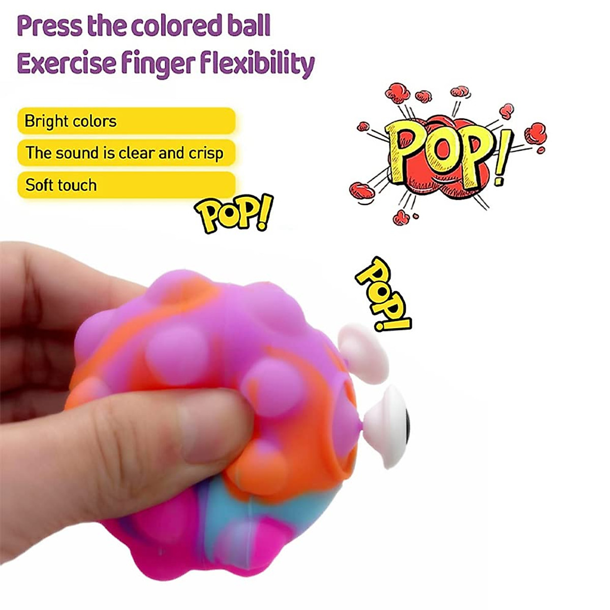 Pop Ball Glow Balls Stress Ball Bouncing Ball ,Fidget Toy Push Bubble Toys, 3D Silicone Squeeze Finger Press Ball Stress Relief Hand Toys (D)