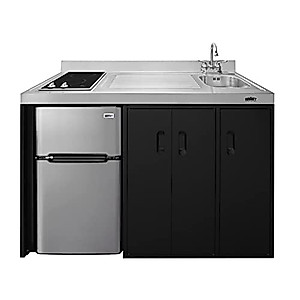Summit Appliances CK54SINKR 54" Wide All-In-One Kitchenette, Sink and Faucet, 2-door Refrigerator-freezer, 2-burner Smooth-top Cooktop, Indicator Lights, Storage Compartments