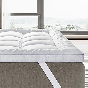 FLEXPEDIC Mattress Topper Queen,Extra Soft Pillow Top Mattress Topper for Firm Bed,800GSM Extra Thick Mattress Pad Cover for Back Pain,4 Anchor Elastic Bands,60 * 80 Inches,White