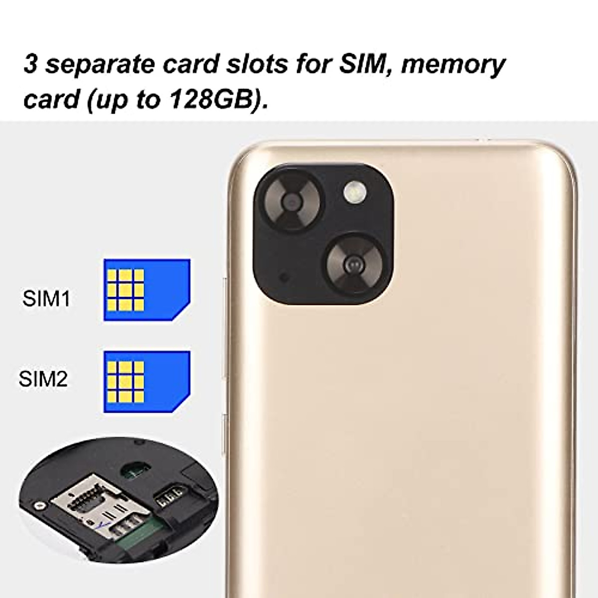 ASHATA I13 Unlocked Android Smartphone, 4.66in HD Screen Unlocked Cellphone, 1GB 8GB, Support 128G Storage, 5MP 8MP Camera, Dual Cards Dual Standby, 3000mAh Fast Charging (Gold)