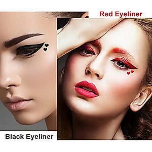 Mysense 2PCS Liquid Eyeliner Stamp Pen Set, Red & Black Heart Stamp Eyeliner Pencil Eye Liner Stencils, Waterproof Smudge-proof Eyeliner for Women Girls Halloween Harley Quinn Costumes Cosplay Makeup
