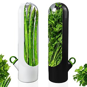 woodounai 2 Pcs Herb Saver for Refrigerator Cilantro Container for Fridge Fresh Herb Keeper Herb Storage Fridge Organizer for Cilantro Mint Parsley Asparagus Vegetables Fruit (White & Black)