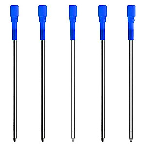 DunBong Black and Blue Ink Pen Refills Replacement Metal Ballpoint Refill 3.2 in for Big Diamond or Crystal Pen and Stylus Pens Pack of 5 (Blue)