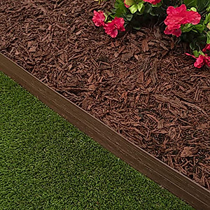 EasyFlex Tall Wall No-Dig Landscape Edging with Anchoring Spikes, 2.5 in. Tall Straight Top Plastic Garden Border with Plank Texture, 100 Foot Kit, Brown