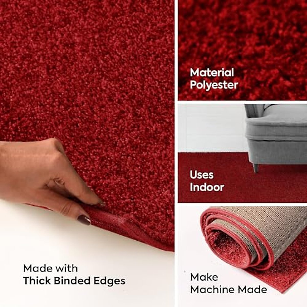 Bright House Solid Color Custom Size Runner Area Rugs Red - 2' x 3' Rectangle, Indoor, Stain Resistant, Perfect for Living Room, Bedroom, Dining Room, Entryway, Pet & Kids Friendly Rug, Wedding