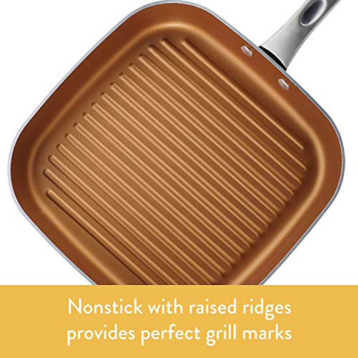 Ayesha Curry Home Collection Nonstick Square Grill Pan / Griddle Pan - 11.25 Inch, Brown Sugar