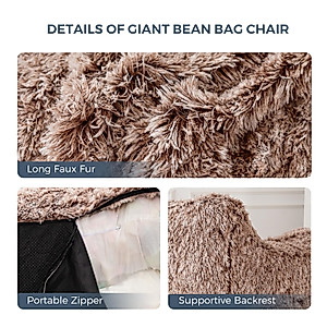 MAXYOYO Giant Bean Bag Chair, Faux Fur Stuffed Bean Bag Couch with Filler Large Living Room Bean Bag Chair for Adults, Big Lazy Sofa Accent Chair with Pocket Floor Chair for Gaming, Reading, Coffee