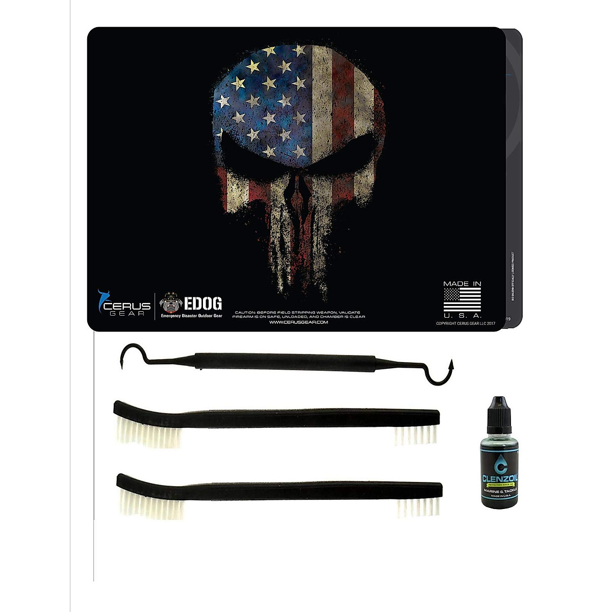 The Reaper Angel of Death 5 PC EDOG Cerus Gear Heavy Duty Pistol Cleaning 12x17 Padded Gun-Work Surface Protector Mat Solvent & Oil Resistant & 3 PC Cleaning Essentials & Clenzoil, Made in The USA