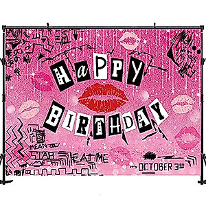 Maijoeyy 7x5ft Mean Girls Party Decoration Burn Book Teen Girls Y2K Happy Birthday Backdrop Rose Pink Glitter Early 2000s Sweet 16th 18th Birthday Backdrops for Party
