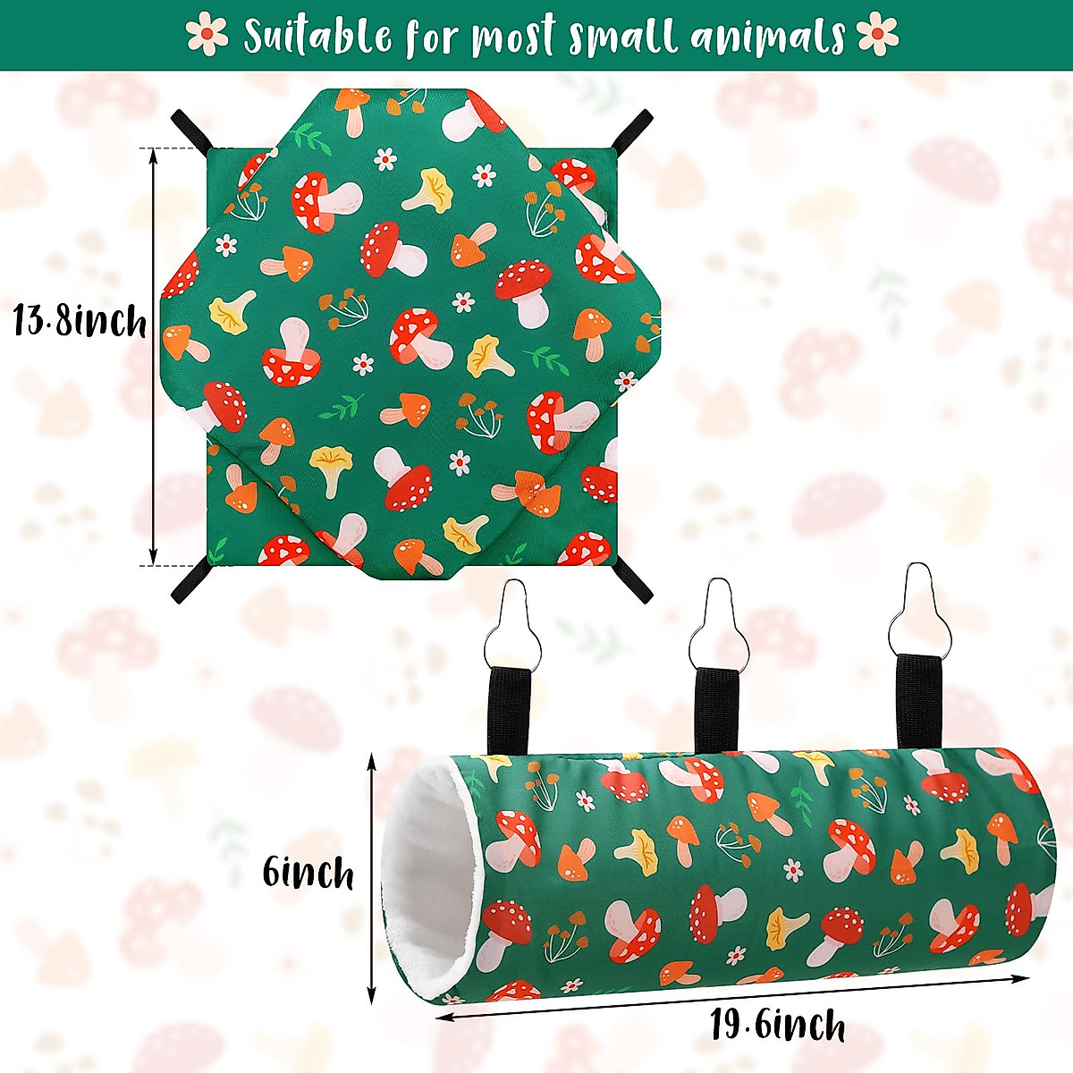 Mushroom Guinea Pig Rat Hammock and Hideout Bed Hamster Ferret Hanging Hammock and Tunnel Tube Soft Cage Accessories for Small Animals Chinchilla Sugar Glider Squirrel Sleep Play Hide In Fungi Design