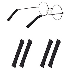 Eyeglasses Ear Cushions with Cotton Fabric , Soft Knitting Eyewear Retainer Temple tips, Anti-Slip Elastic Comfort Glasses Ear Cushion Grip for Sunglasses Eyeglasses Reading Glasses(2 Pairs Black)