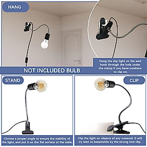 ZHGYNAWE Clip on Desk Lamp Holder,2Pcs 86.6In Wire Reading Light Stand Clamp Fixture E27 Bulb Socket Extender 360° Adjustable Gooseneck Night Lamps with Studio-Black