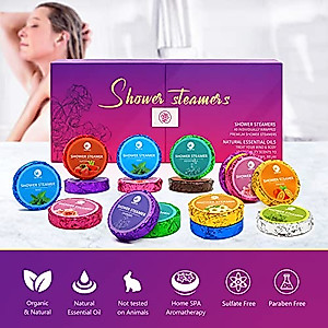 MR Shower Steamers Aromatherapy for Women or Men, 40 PCS 10 Scents Organic with Rose Lavender Mint Watermelon Eucalyptus Chamomile Lemon Rosemary Grapefruit Orange, Shower Bombs Christmas Gift Set
