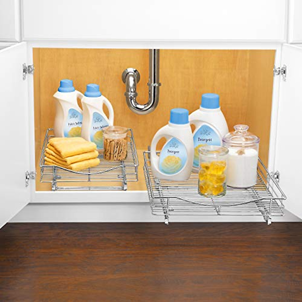 LYNK PROFESSIONAL® Pull Out Cabinet Organizer, 17" x 21" Slide Out Drawers for Kitchen Cabinets - Sliding Pull-Out Pantry Shelves – Home Shelf Organizers - Lifetime Ltd. Warranty, Chrome